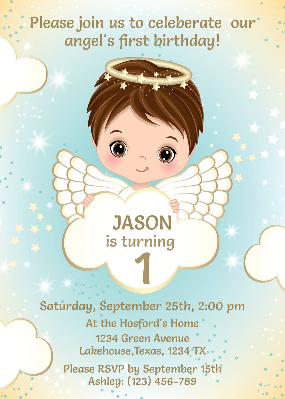 Little Angel Birthday Invitation Template Printable | Etsy