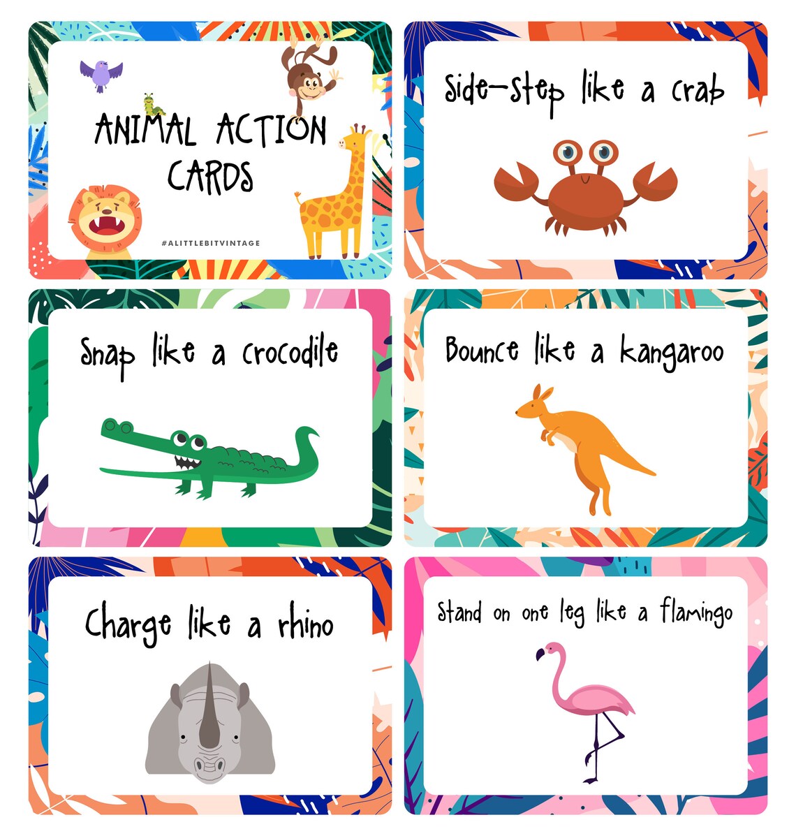 Animal Action Cards - Etsy