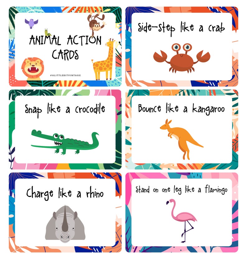 Animal Action Cards - Etsy
