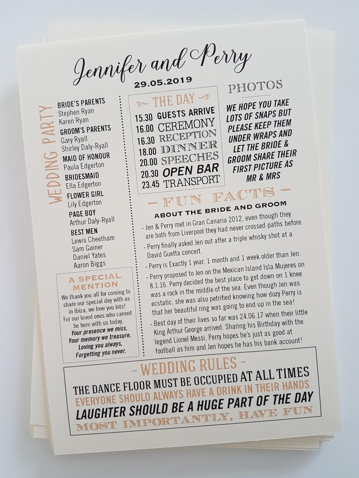 Personalised Wedding Programme Cards - Etsy UK