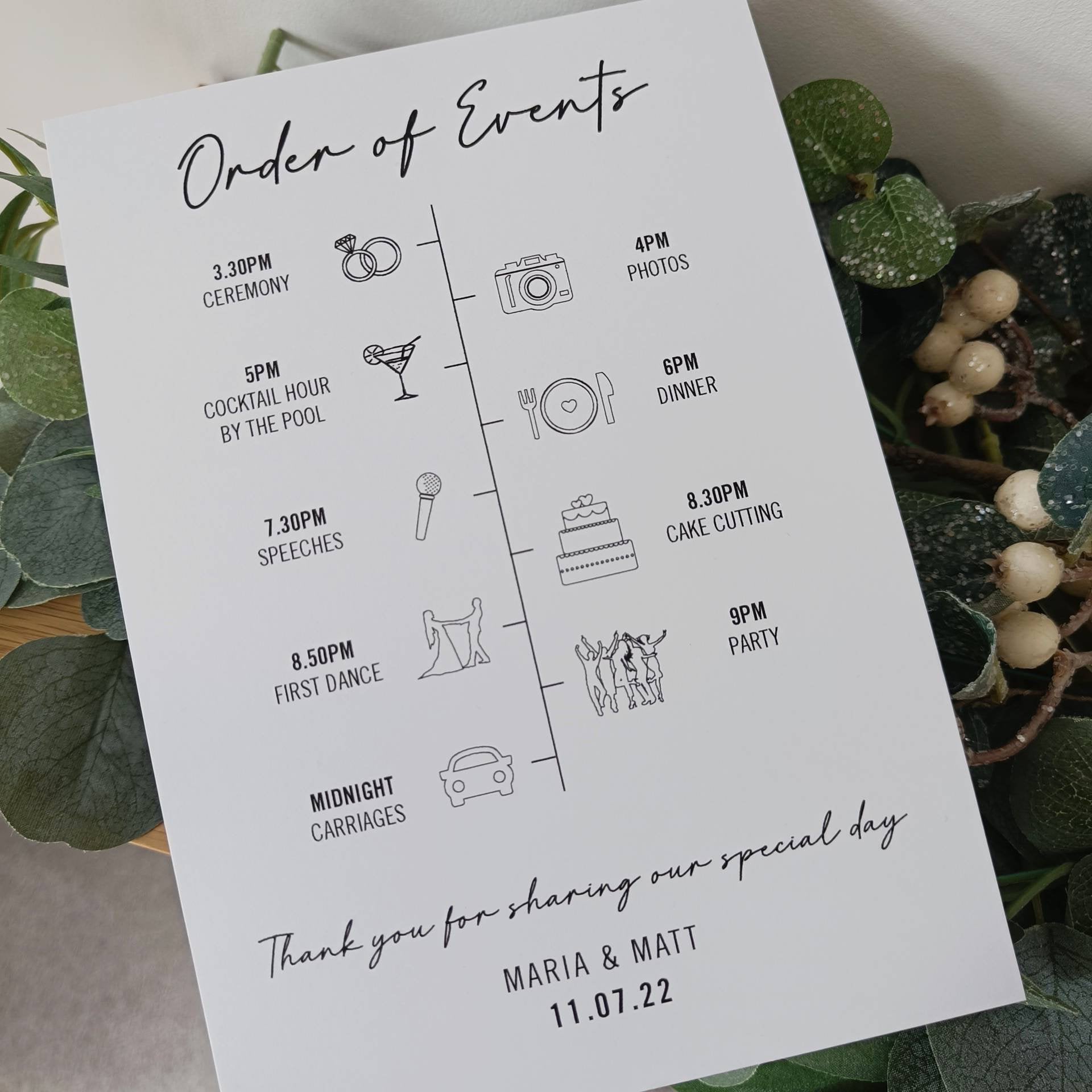 Wedding Order of Events Icon Timeline Cards (pack of 5) - Etsy UK