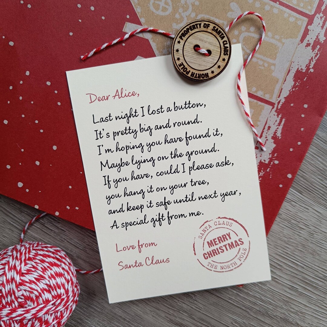 Santa's Lost Button With Personalised Card - Etsy UK