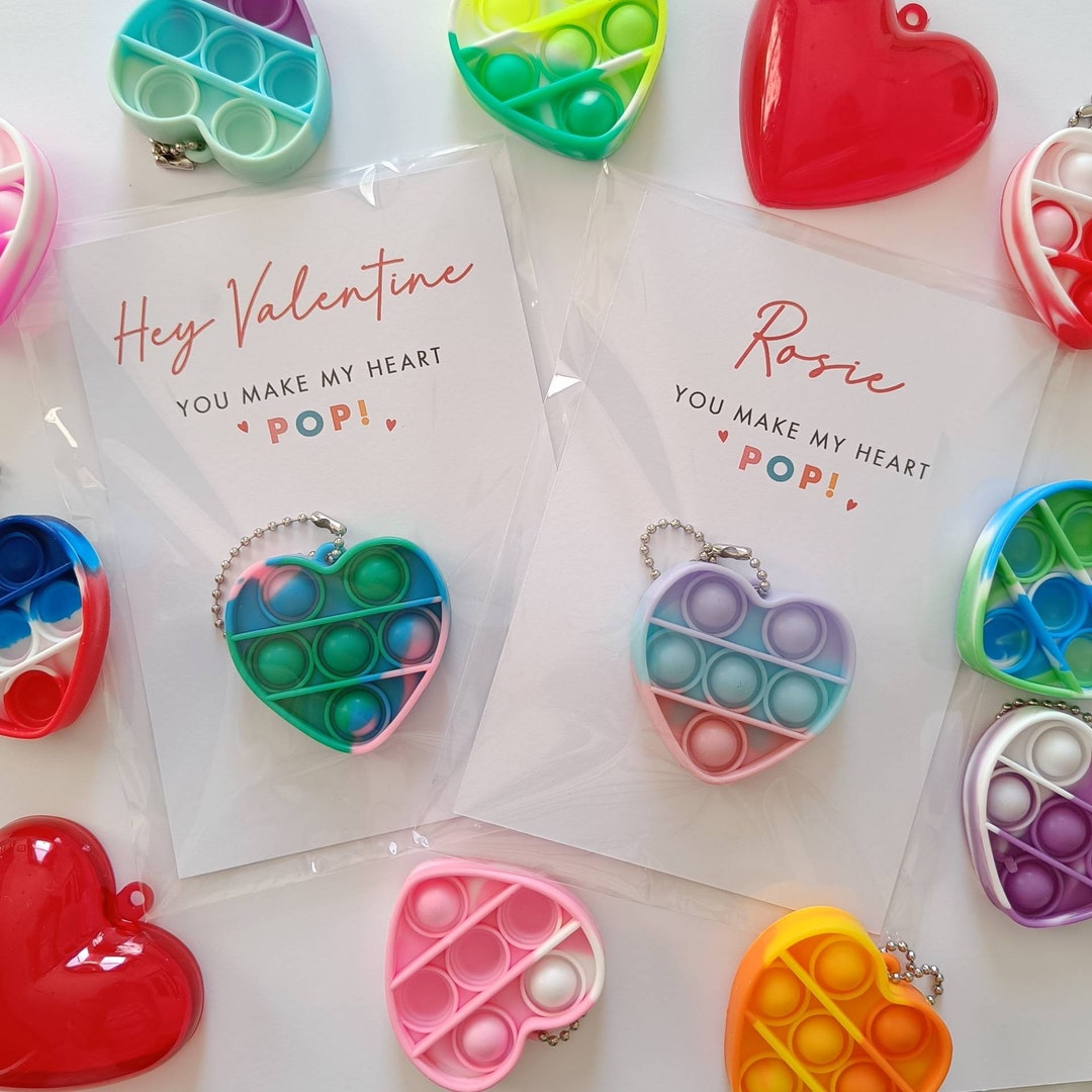 Valentine's Day Heart Fidget Pop It Popper Keyring With Personalised ...