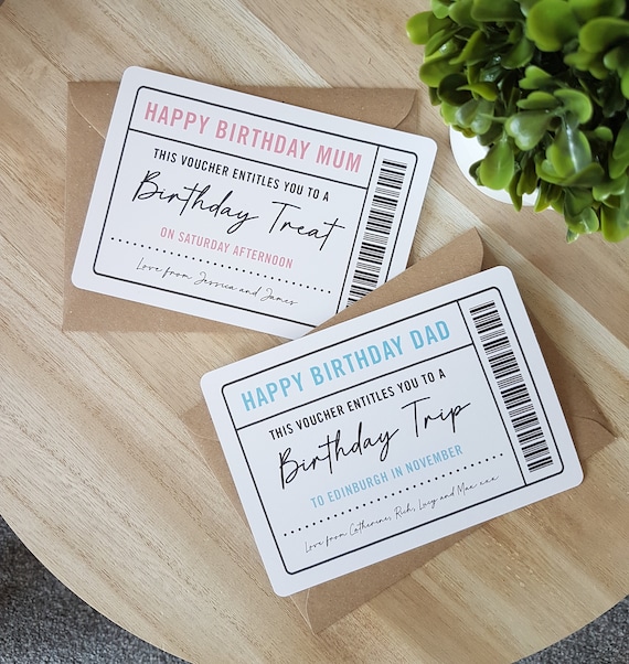 Personalised Birthday Card Gift Voucher Ticket any Text or - Etsy