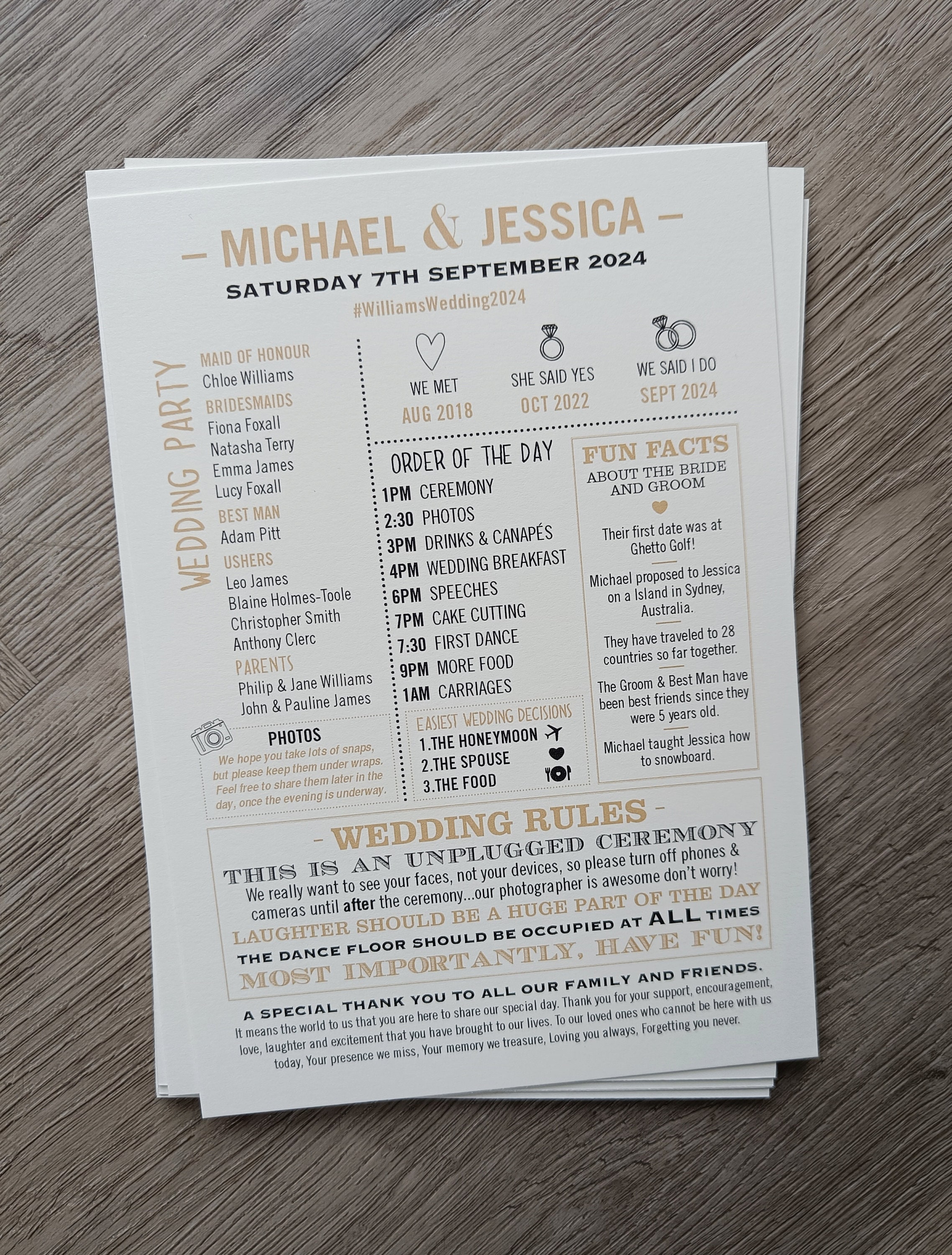 Personalised Wedding Programme Cards - Etsy UK