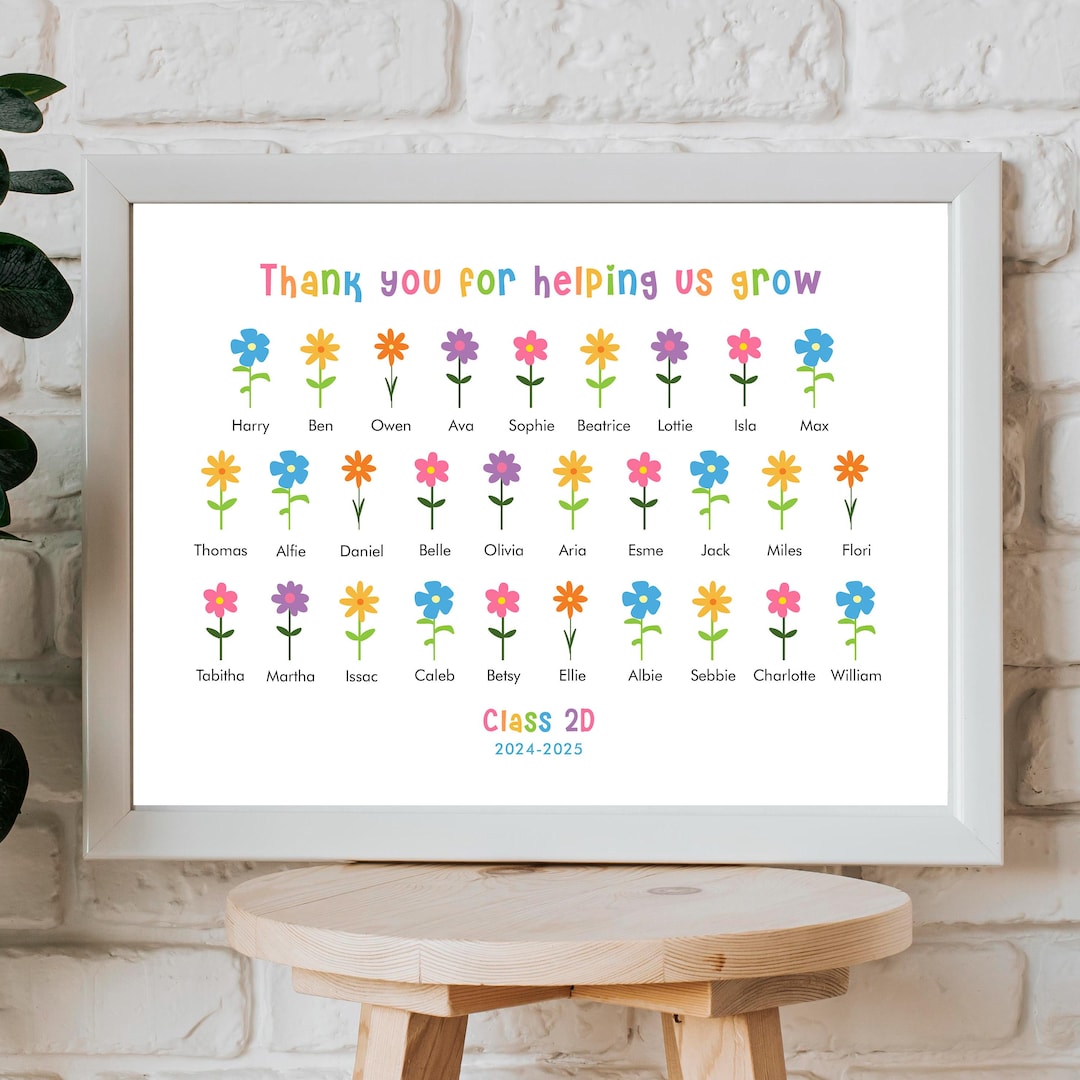 Personalised Class Print. Flowers With Class Names. Teacher/teaching ...