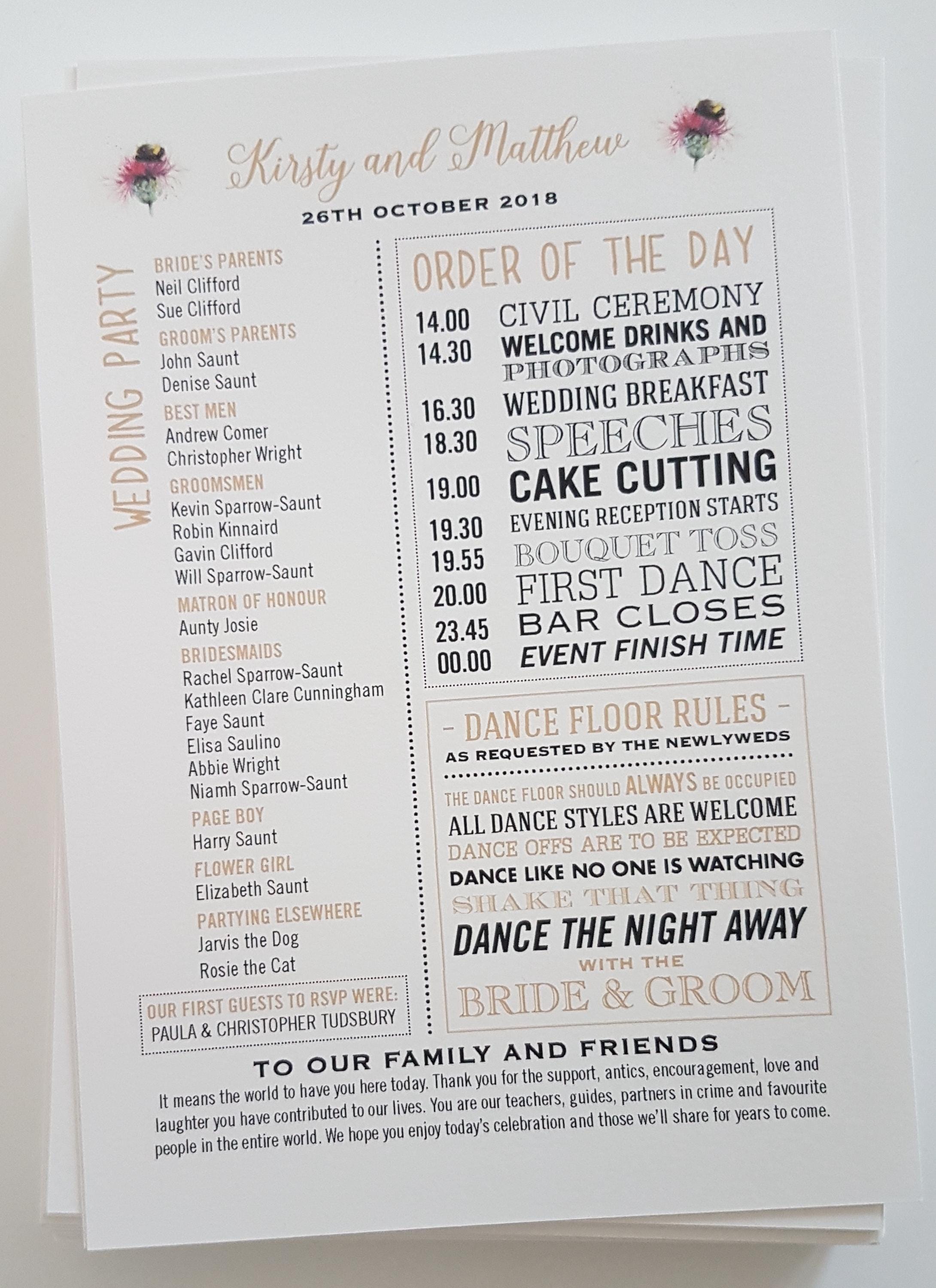 Personalised Wedding Programme Cards - Etsy UK