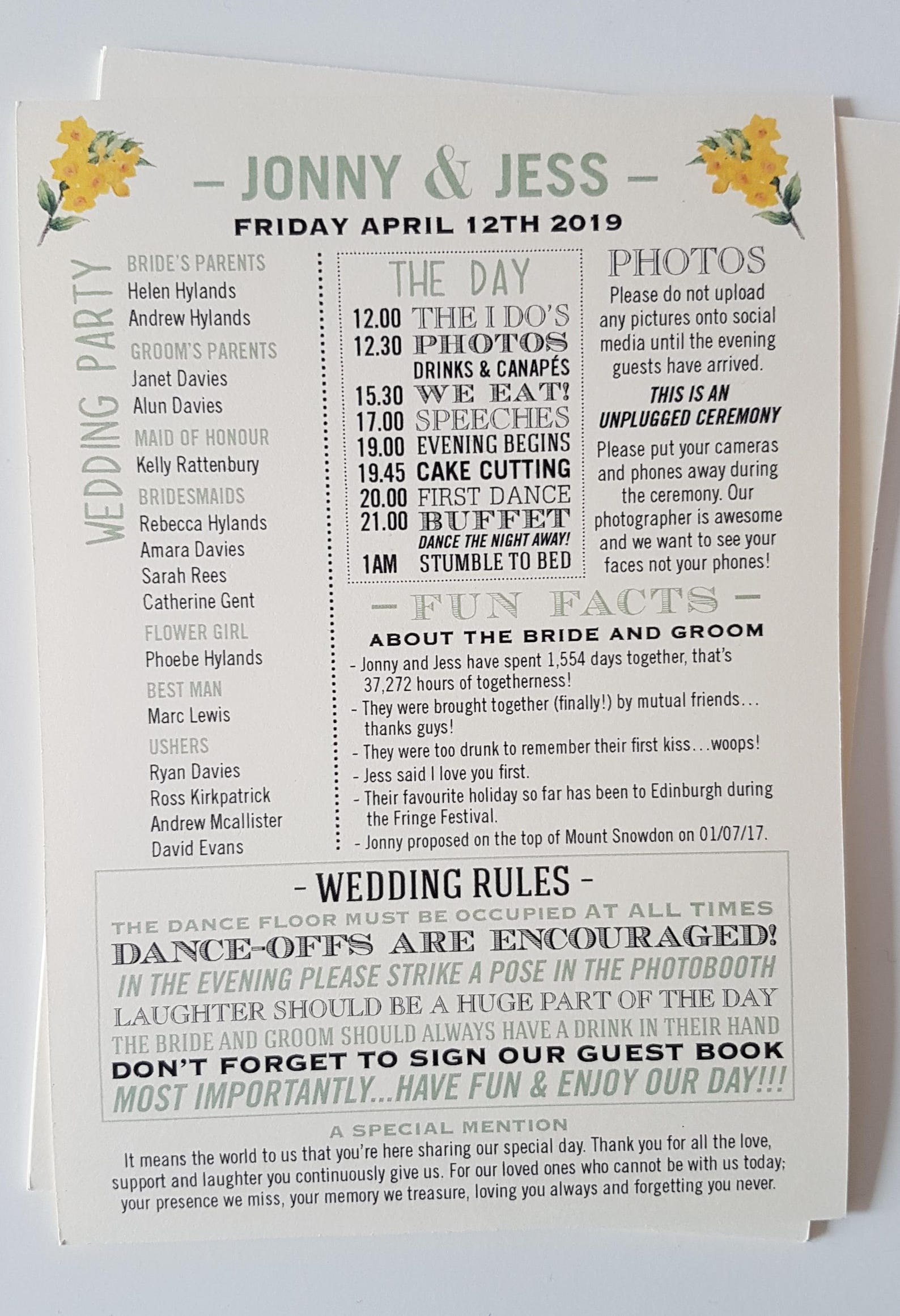 Personalised Wedding Programme Cards - Etsy UK