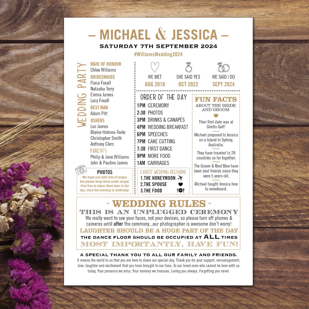 Personalised Wedding Programme Cards - Etsy UK