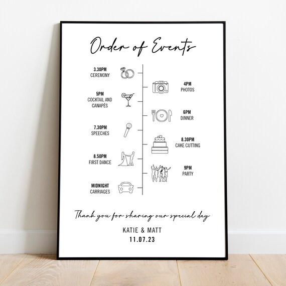 Order of Events Wedding Timeline Sign - Etsy UK