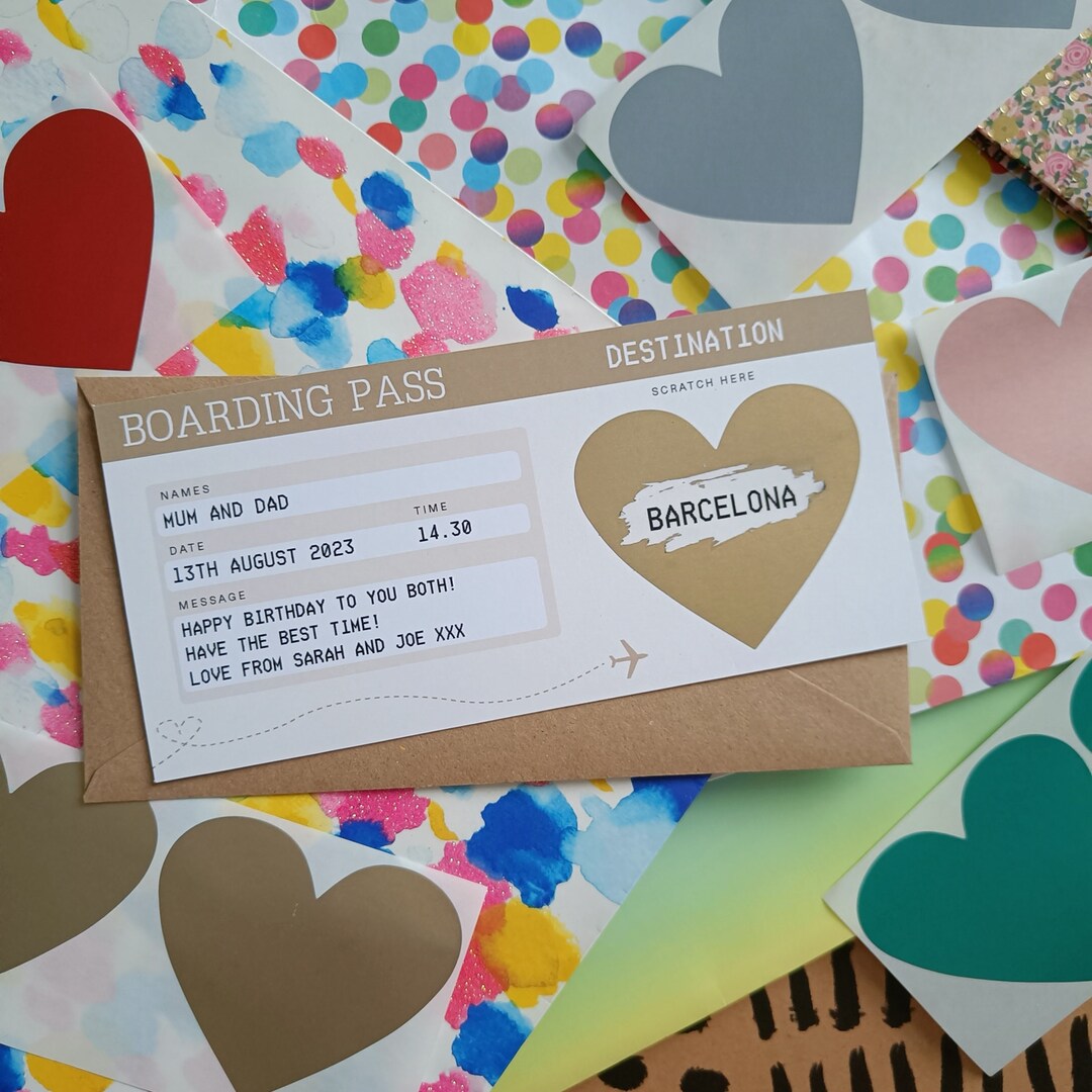 Surprise Boarding Pass Ticket gold, Silver, Red, Pink or Aqua Heart - Etsy