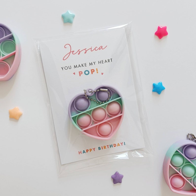 Happy Birthday Heart Fidget Pop It Popper Keyring With Personalised ...