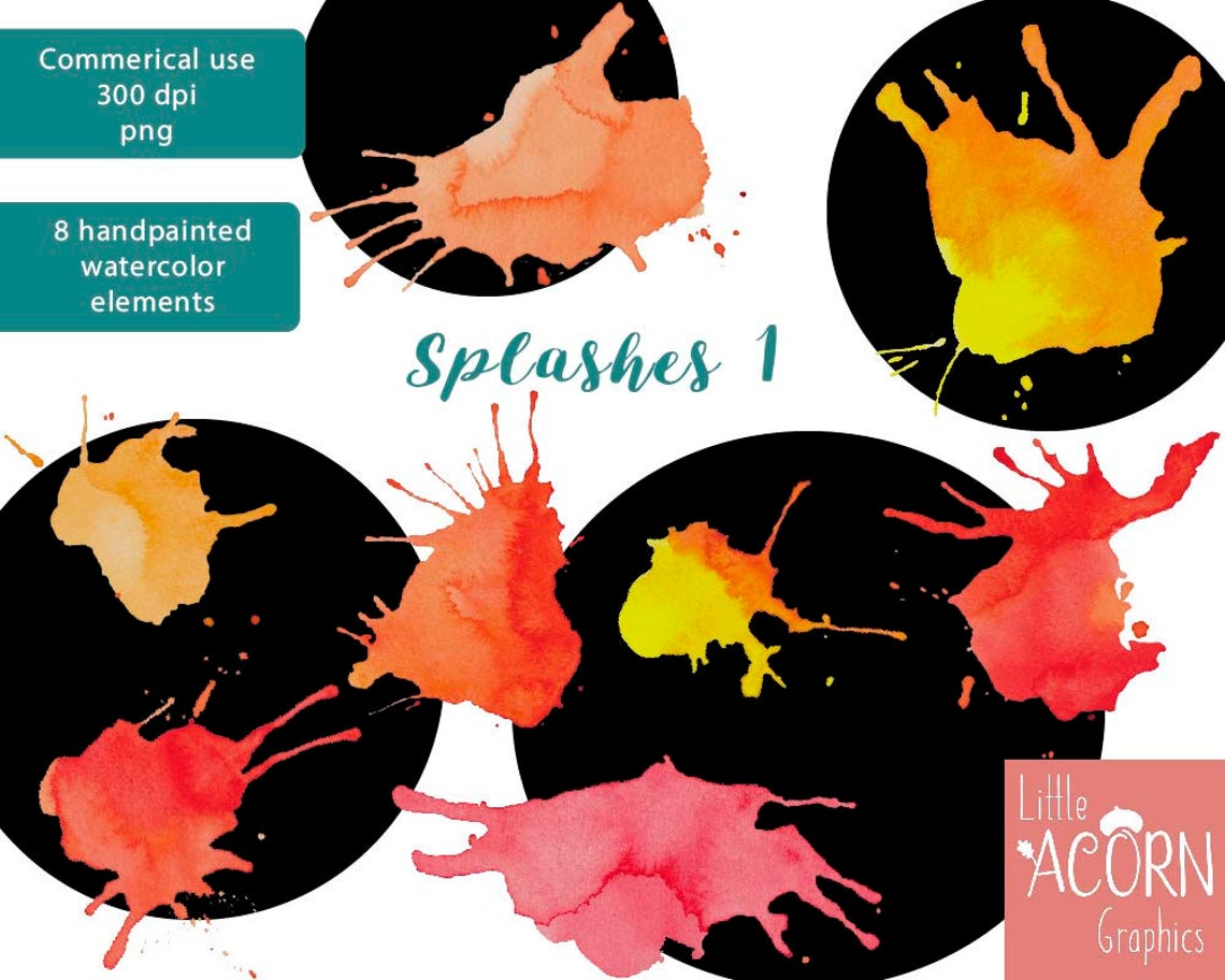 Watercolor Clipart Spashes, Handpainted Watercolor Clip Art Color ...
