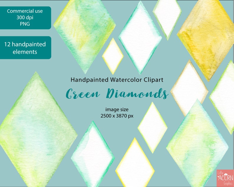 Watercolor Geometric Clipart Frame, Green Diamonds Watercolor, Card ...