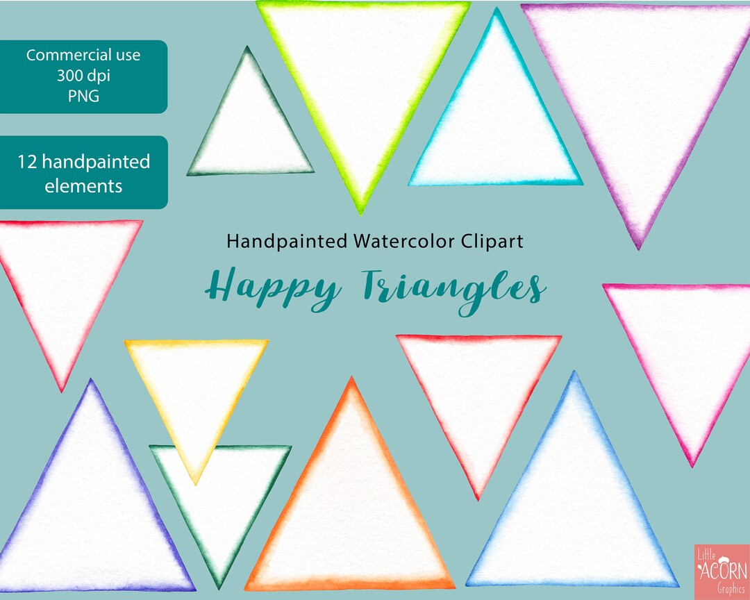 Watercolor Clipart Frame, Triangle Shapes, Handpainted Watercolor Clip ...