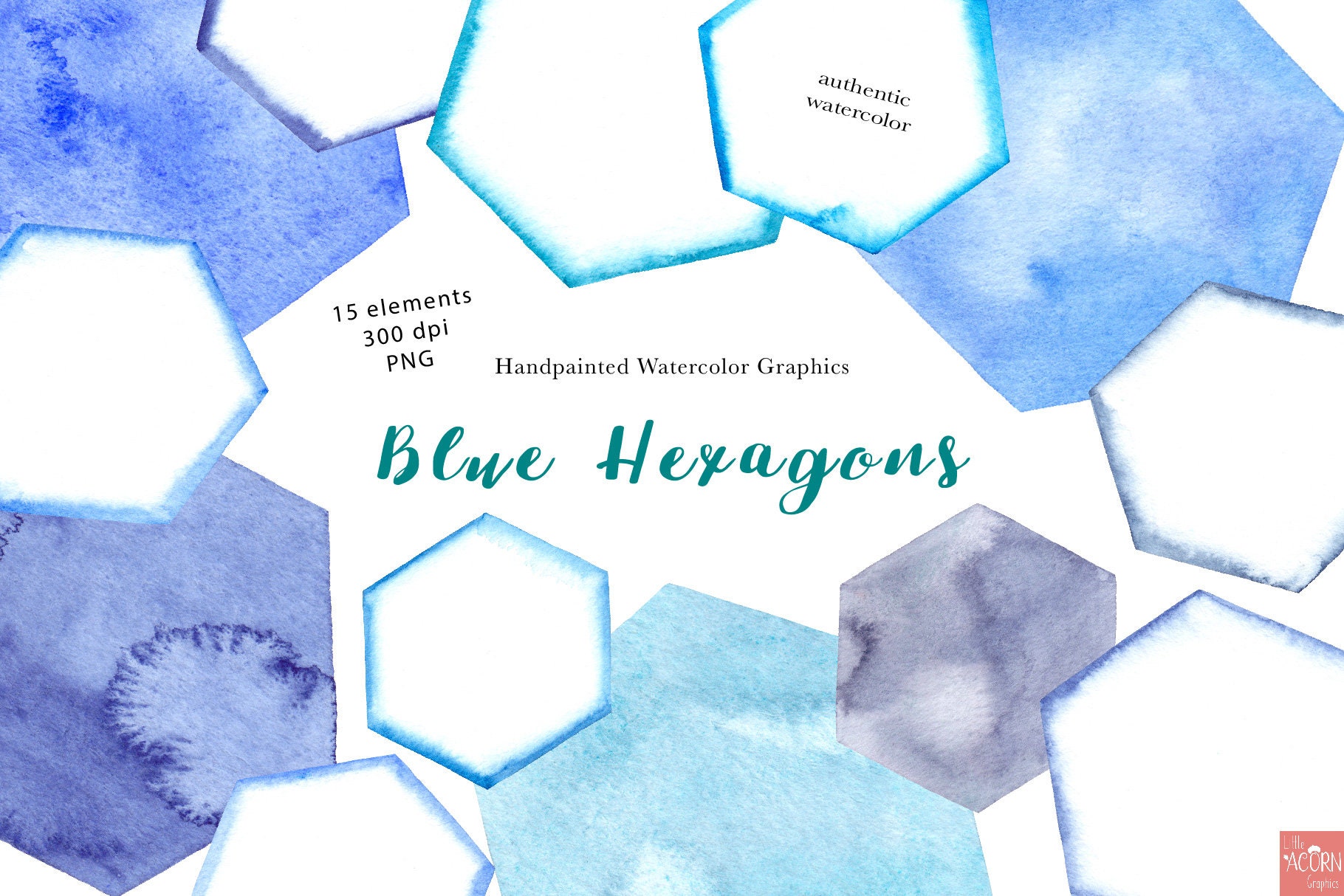 Watercolor Clipart Frame, Hexagon Shapes, Handpainted Watercolor Clip ...