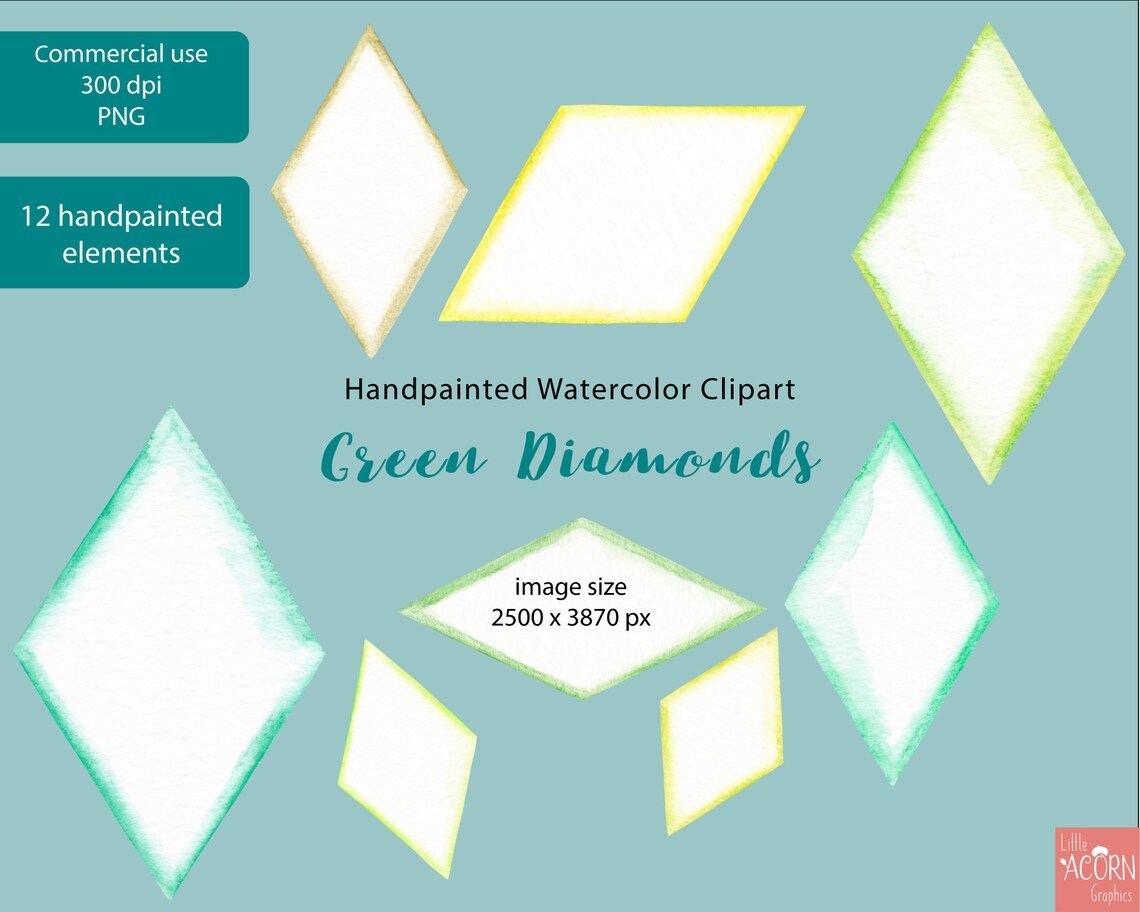Watercolor Geometric Clipart Frame, Green Diamonds Watercolor, Card ...