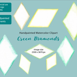 Watercolor Geometric Clipart Frame, Green Diamonds Watercolor, Card ...
