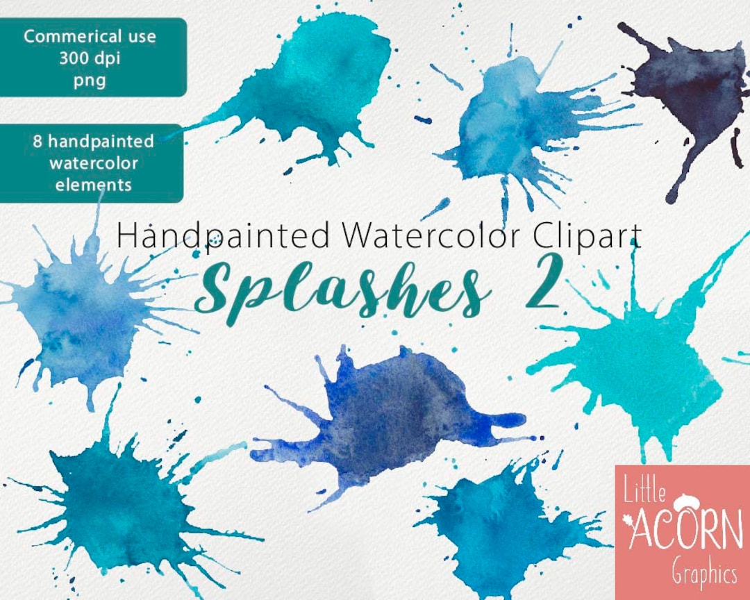 Watercolor Clipart Spashes, Commercial Use Handpainted Watercolor Clip ...