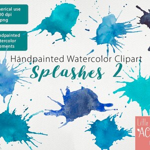 Watercolor Clipart Spashes, Commercial Use Handpainted Watercolor Clip ...