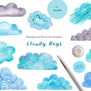 Watercolor Clipart Commercial Use, Clouds Rain Weather for Card Making ...
