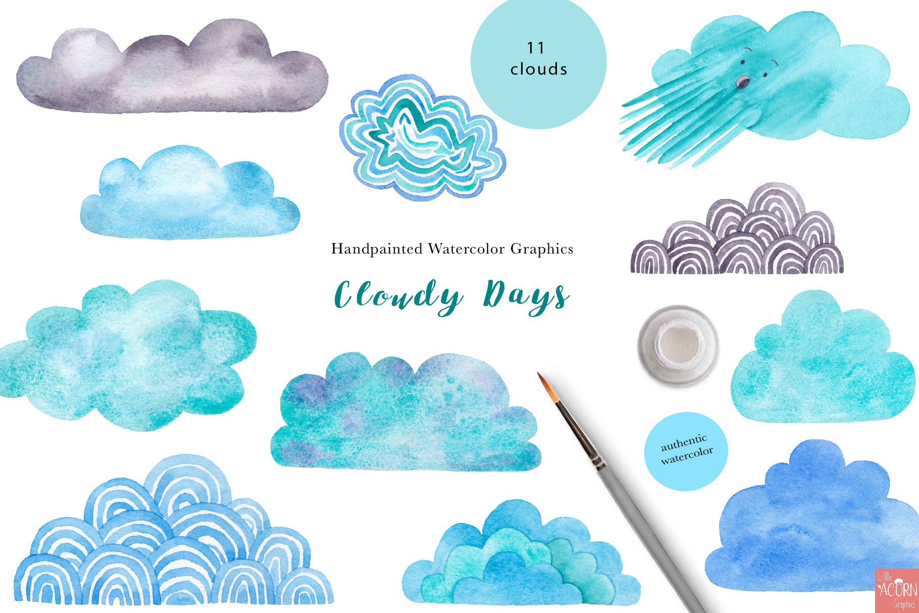 Watercolor Clipart Commercial Use, Clouds Rain Weather for Card Making ...