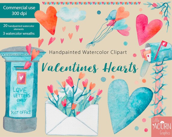 Watercolor Clipart Valentines Day Valentines Clip Art Heart | Etsy