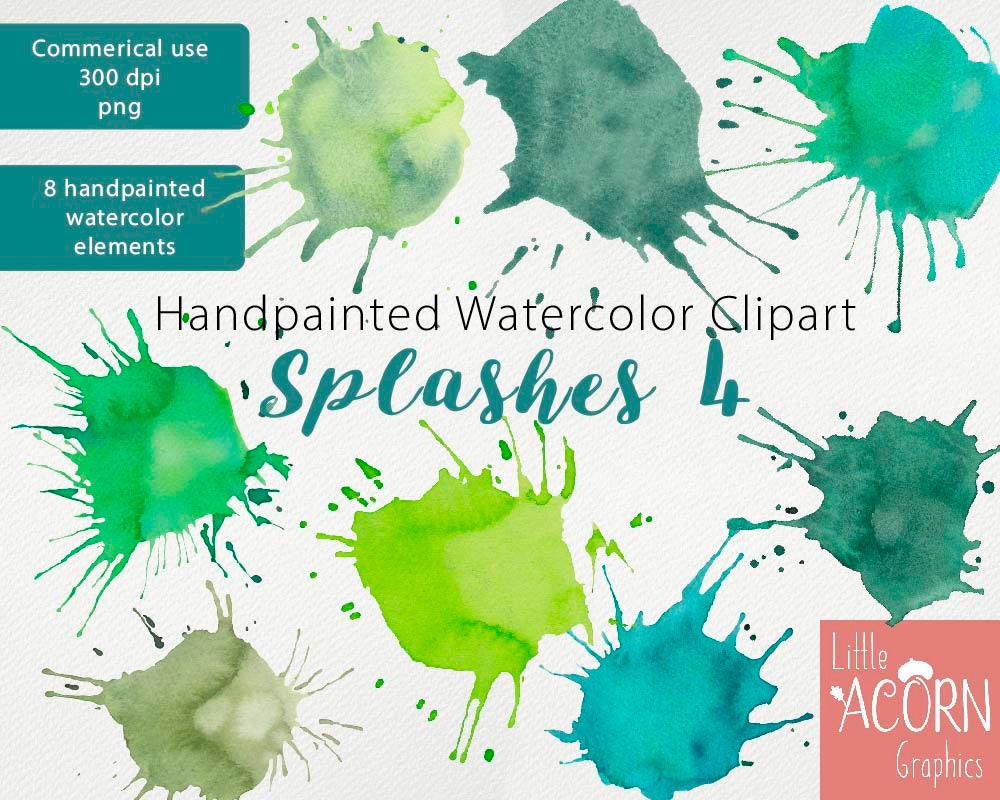 Watercolor Clipart Spashes, Commercial Use Handpainted,green Clip Art ...