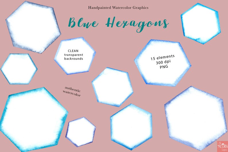Watercolor Clipart Frame, Hexagon Shapes, Handpainted Watercolor Clip ...