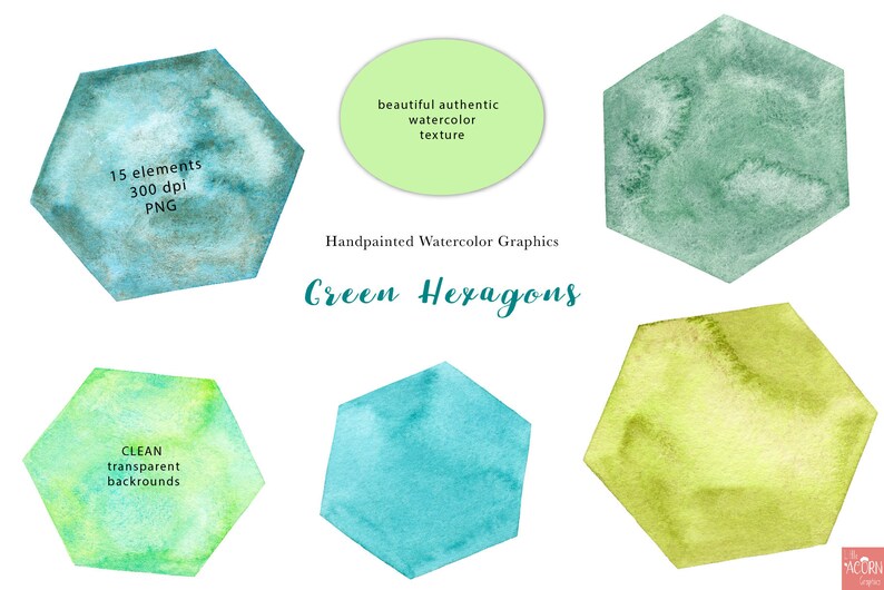 Watercolor Clipart Frame, Hexagon Shapes, Handpainted Watercolor Clip ...