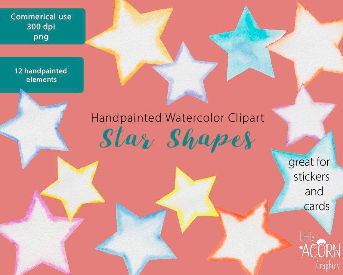 Watercolor Clipart Frame, Star Shape Clipart, Handpainted Watercolor ...