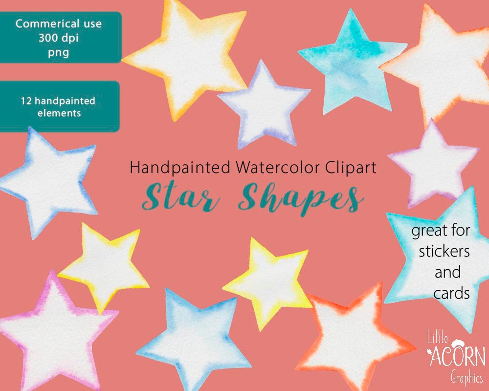 Watercolor Clipart Frame, Star Shape Clipart, Handpainted Watercolor ...