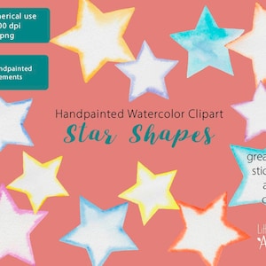 Watercolor Clipart Frame, Star Shape Clipart, Handpainted Watercolor ...