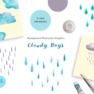 Watercolor Clipart Commercial Use, Clouds Rain Weather for Card Making ...