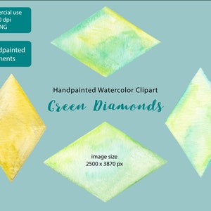 Watercolor Geometric Clipart Frame, Green Diamonds Watercolor, Card ...