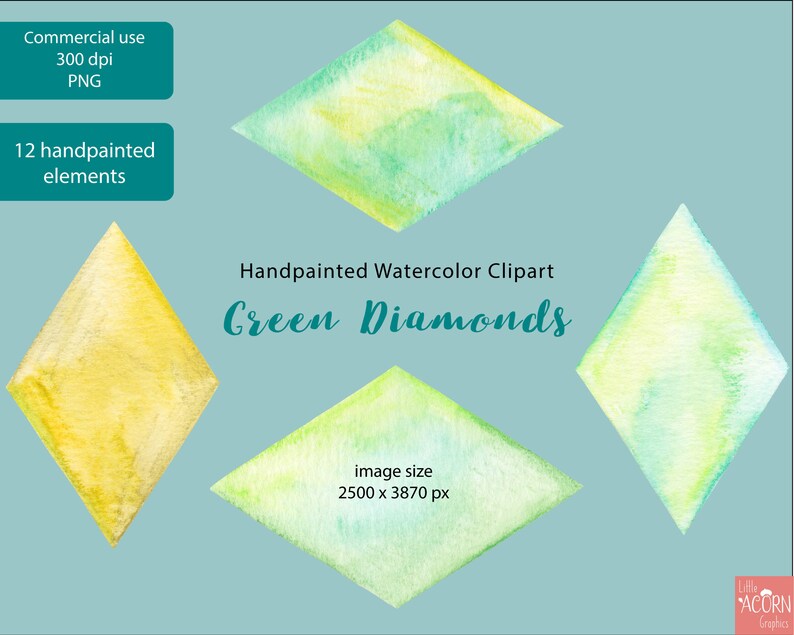Watercolor Geometric Clipart Frame, Green Diamonds Watercolor, Card ...