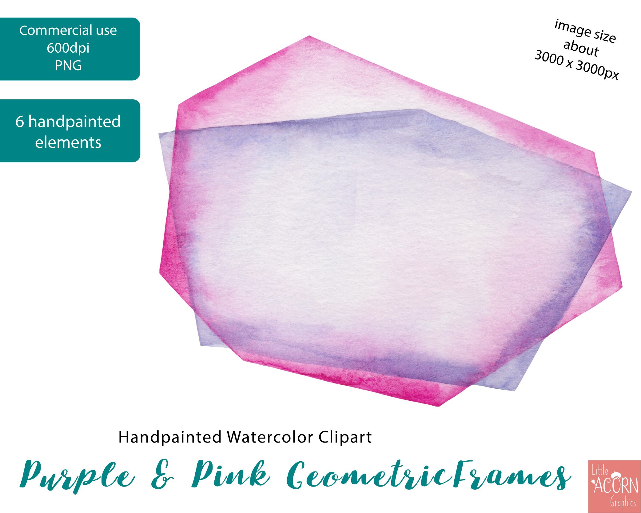 Watercolor Clipart Frame, Purple & Pink Geometric Watercolor Clip Art ...