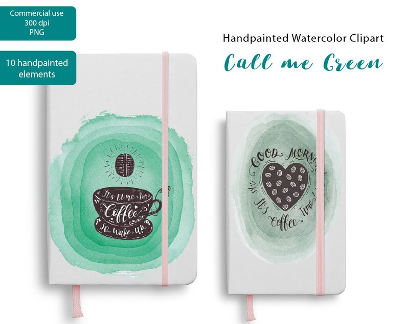 Handpainted Watercolor Clipart Commercial Use PNG Green | Etsy