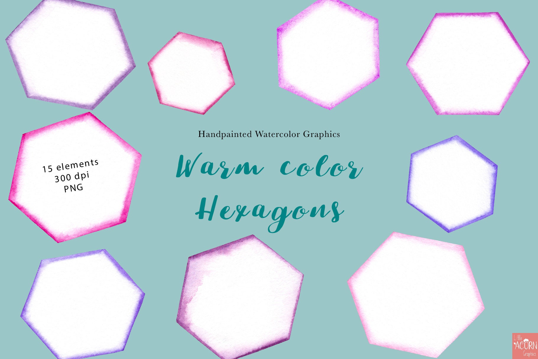 Watercolor Clipart Frame, Hexagon Shapes, Handpainted Watercolor Clip ...