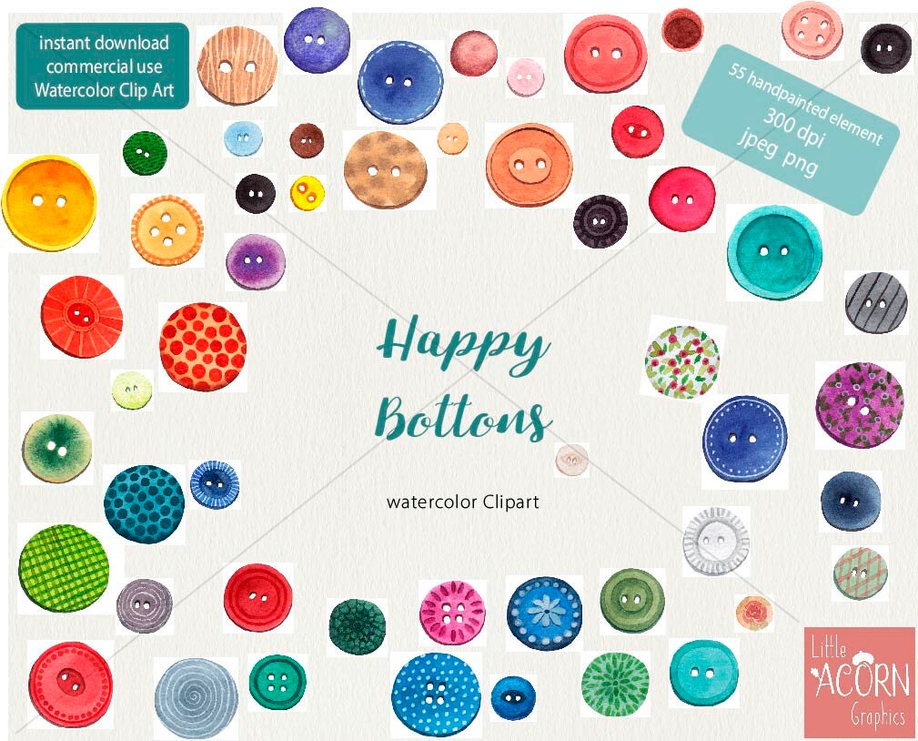 Watercolour Clipart Buttons, Handpainted Clip Art, Commercial Use ...
