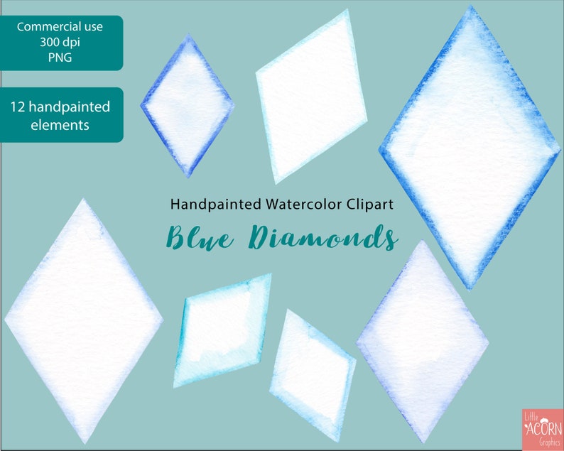 Watercolor Clipart Frame, Blue Diamonds Watercolor Clip Art, Cards ...