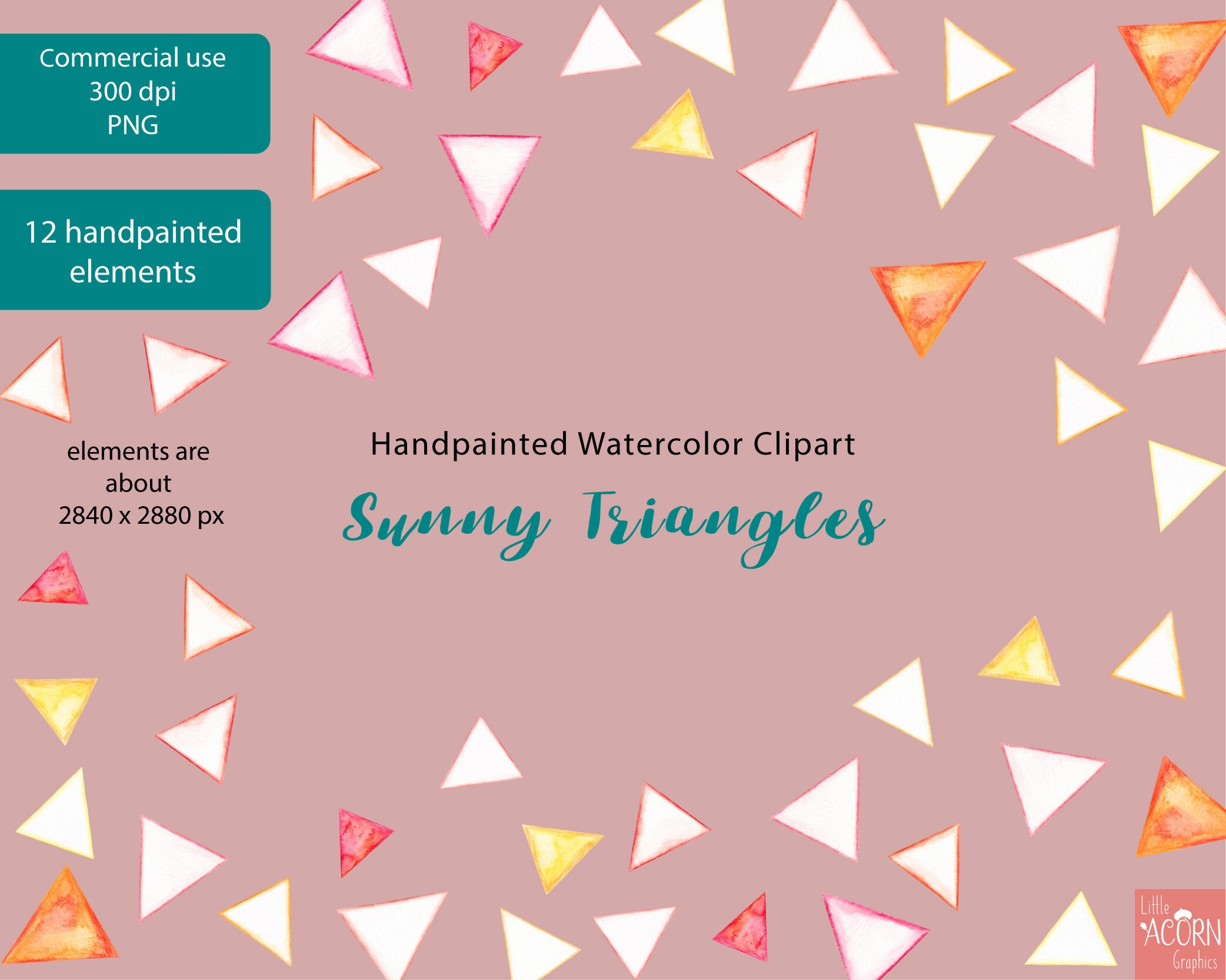 Watercolor Clipart Frame, Red Yellow Orange Triangle Handpainted ...