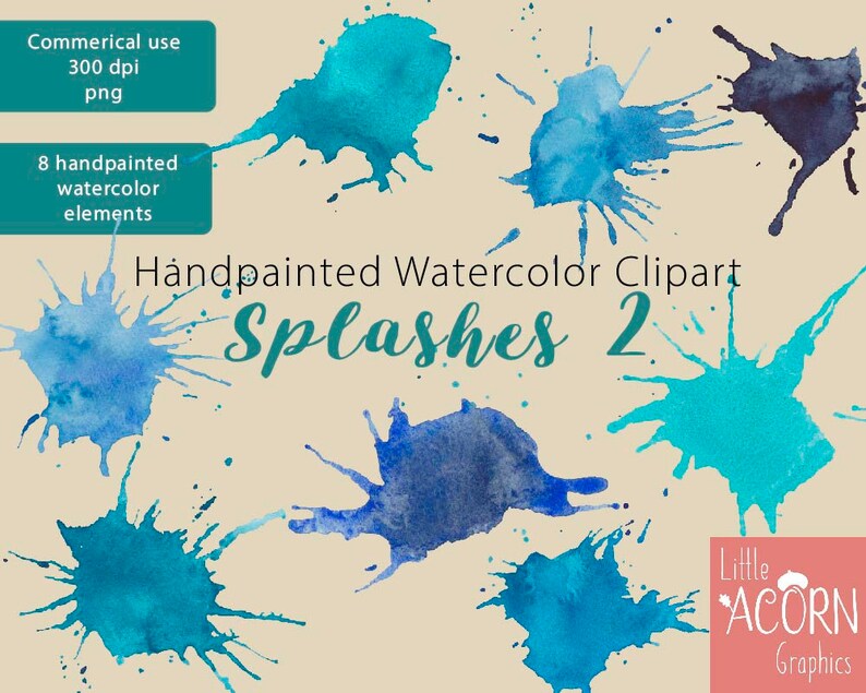 Watercolor Clipart Spashes, Commercial Use Handpainted Watercolor Clip ...