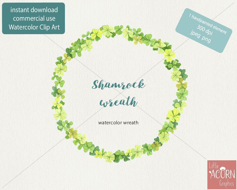 Watercolor Clipart St. Patricks Day Wreath Handpainted Clip Art, Irish ...