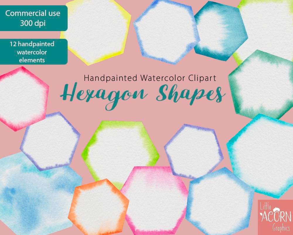 Watercolor Clipart Frame, Hexagon Shapes, Handpainted Watercolor Clip ...