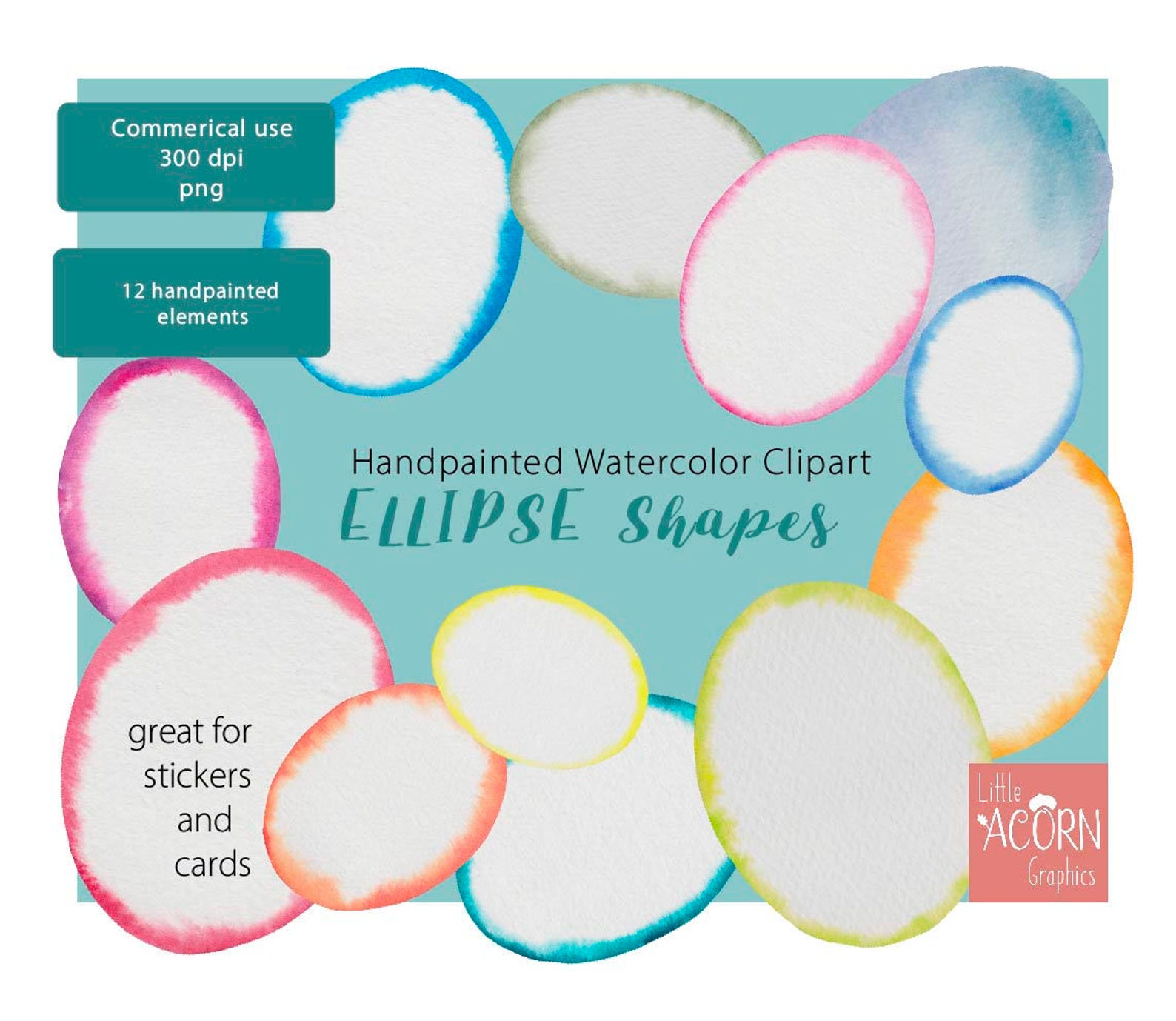 Watercolor Clipart Frame, Ellipse Clipart, Handpainted Watercolor ...