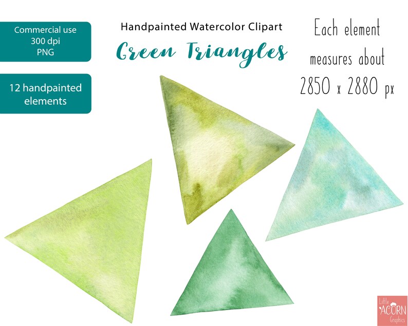 Watercolor Clipart Frame, Green Triangle Shapes, Handpainted watercolor ...