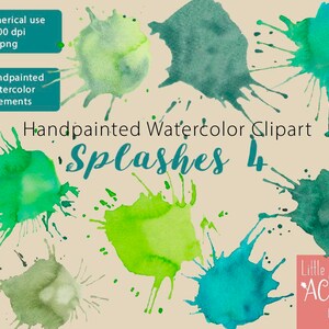 Watercolor Clipart Spashes, Commercial Use Handpainted,green Clip Art ...