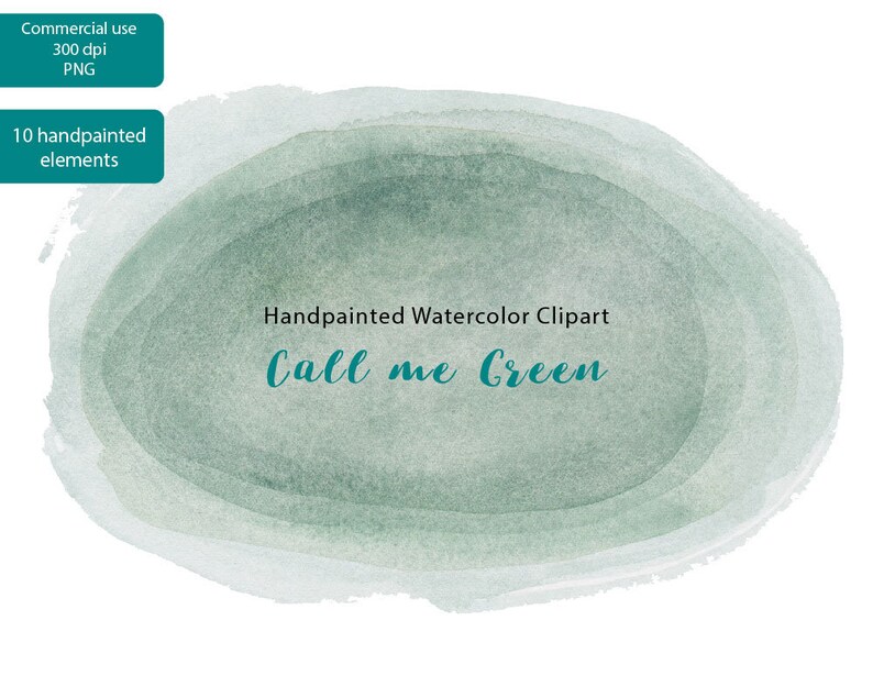 Handpainted Watercolor Clipart Commercial Use PNG, Green Watercolor ...