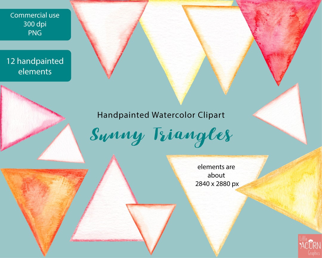 Watercolor Clipart Frame, Red Yellow Orange Triangle Handpainted ...